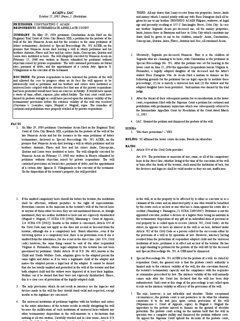 Acain v. IAC | PDF | Will And Testament | Probate