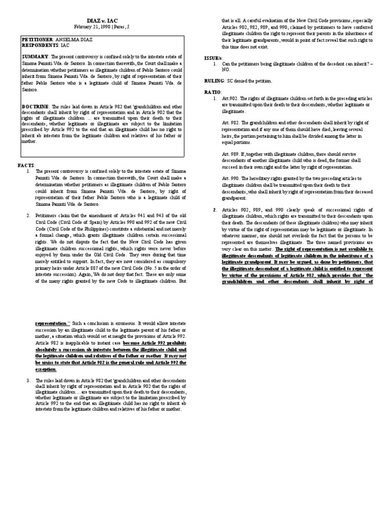 Diaz v. IAC | PDF | Intestacy | Legitimacy (Family Law)