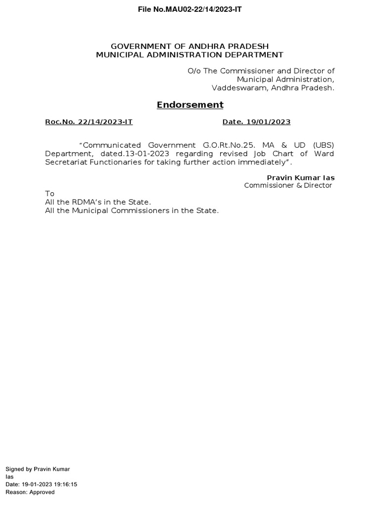 Revised Job Chart Endt With Enclosures | PDF