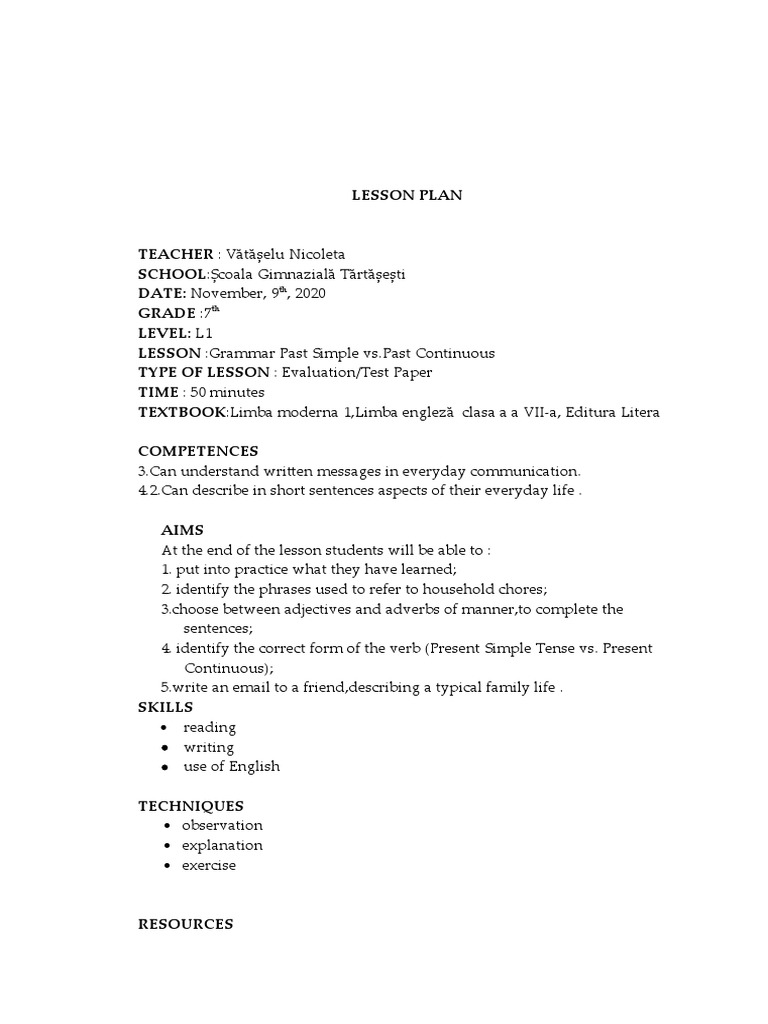 Lesson Plan TEST 7th Grade | PDF | Grammatical Tense | English Language