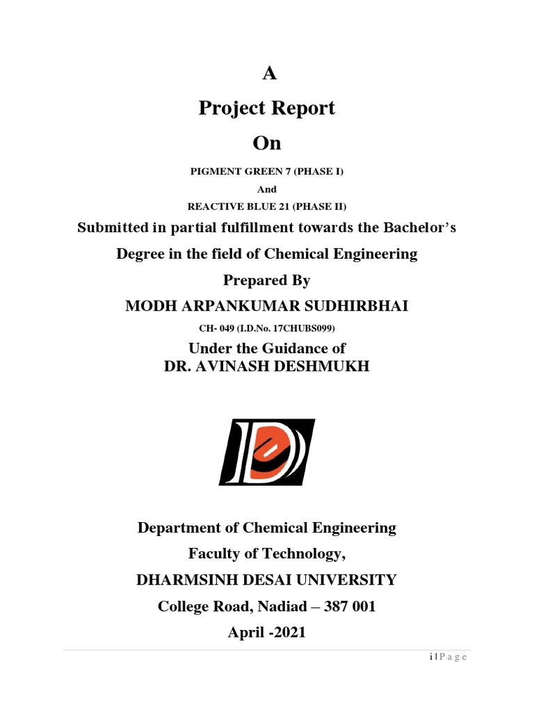 Pigment Green 7 & Reactive Blue 21 - Report | PDF | Chemistry ...