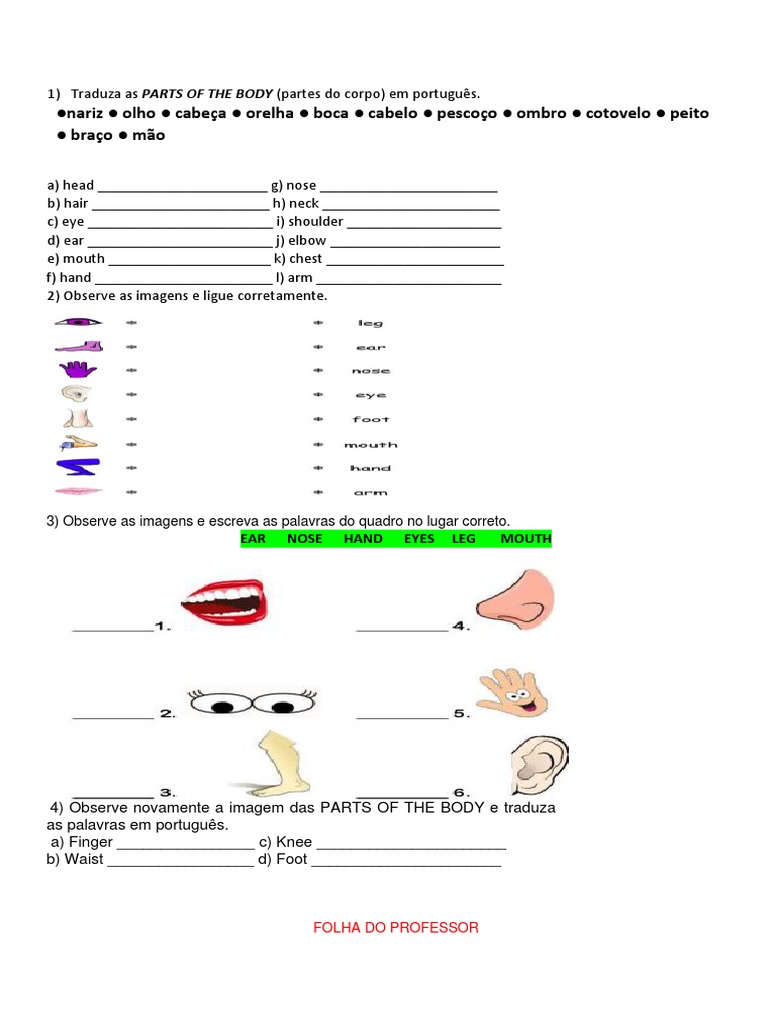 Atividades interativas para ensinar as partes do corpo em inglês e ...