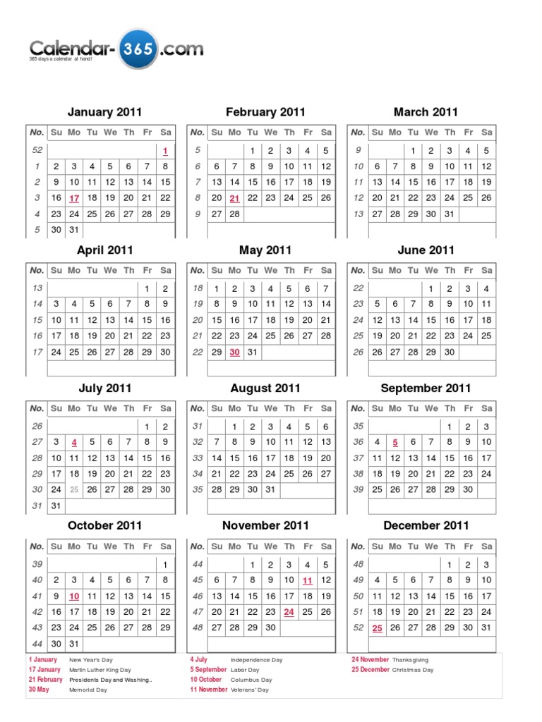 2011 Calendar | PDF | Home & Garden