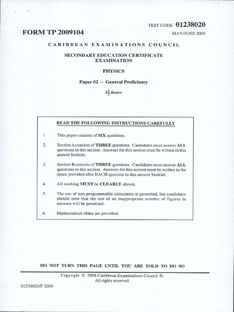 CSEC Physics June 2009 P2 | PDF | Transformer | Eye
