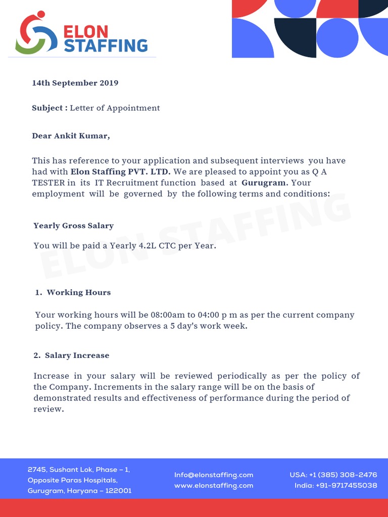 Ankit Kumar Offer Letter-1-1 | PDF | Salary | Employment