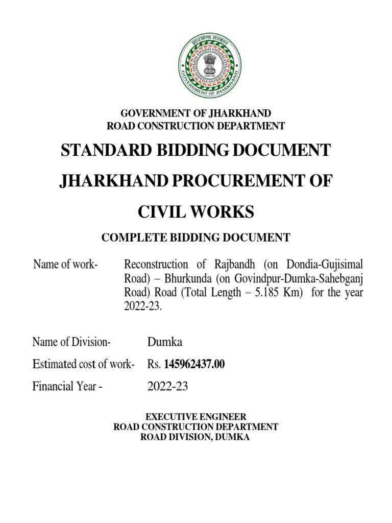 Standard Bidding Document Jharkhand Procurement of Civil Works | PDF ...