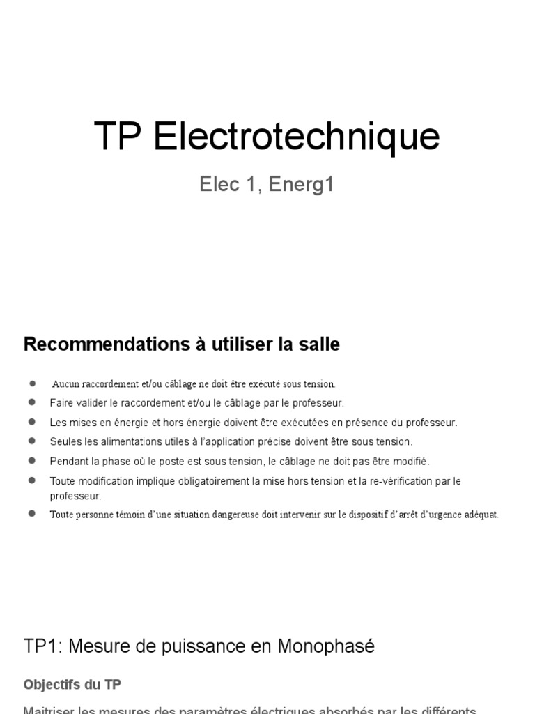 TP Electrotechnique | PDF | Puissance apparente | Électricité