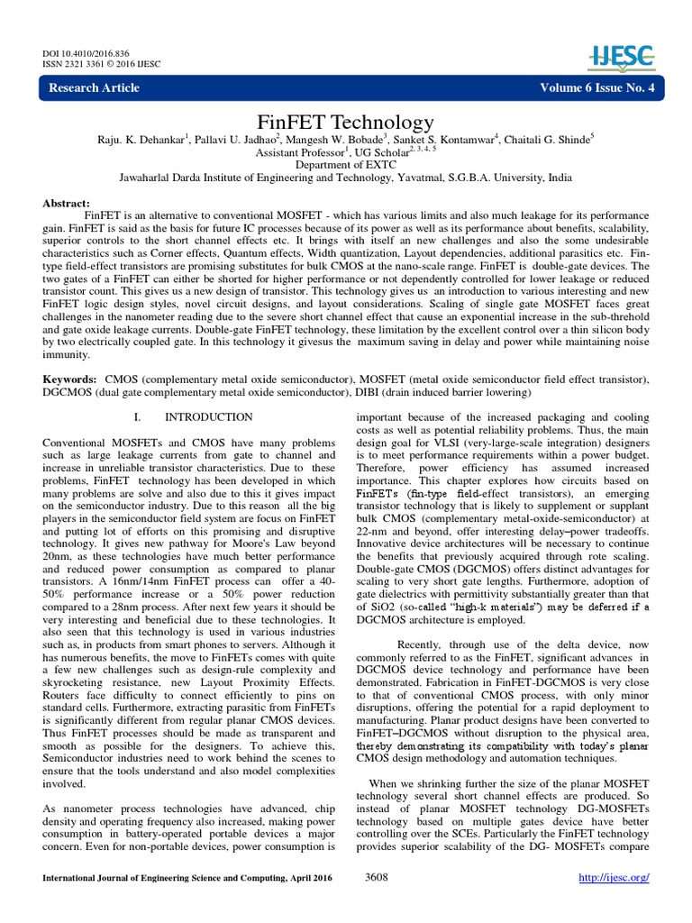 .FinFET Technology | PDF | Field Effect Transistor | Mosfet