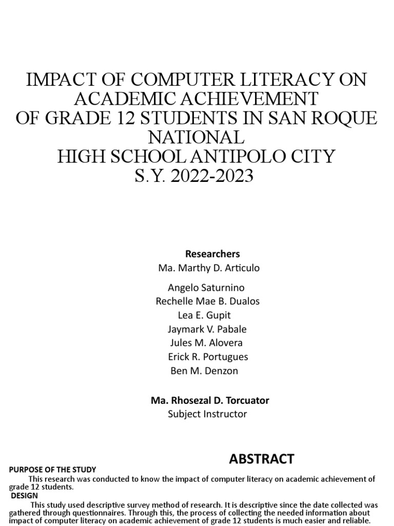 Computer Literacy's Impact on Grade 12 Achievement | PDF | Microsoft ...