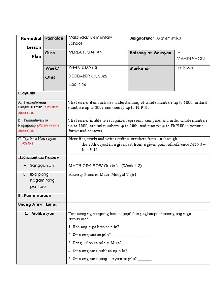 Siapian M.f.remedial Math Day 2 W 2dec.7 | PDF