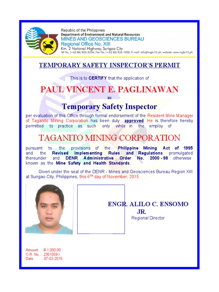 Temporary Safety Inspector's Permit Template | PDF