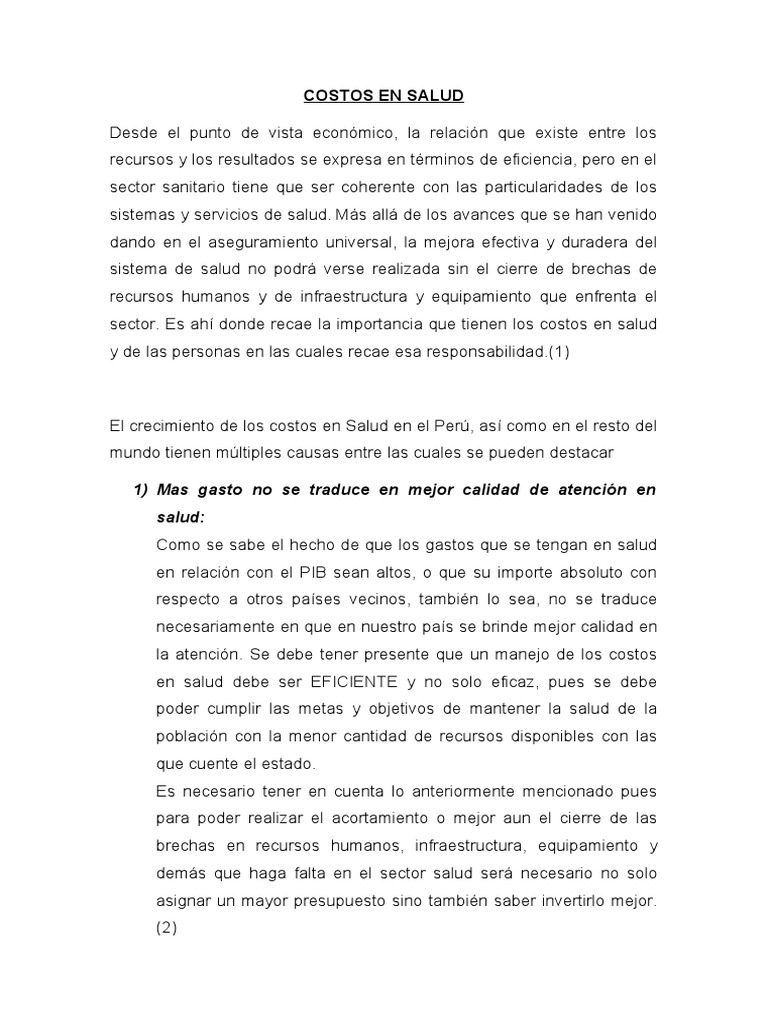 Costos en Salud | PDF | Perú | Presupuesto