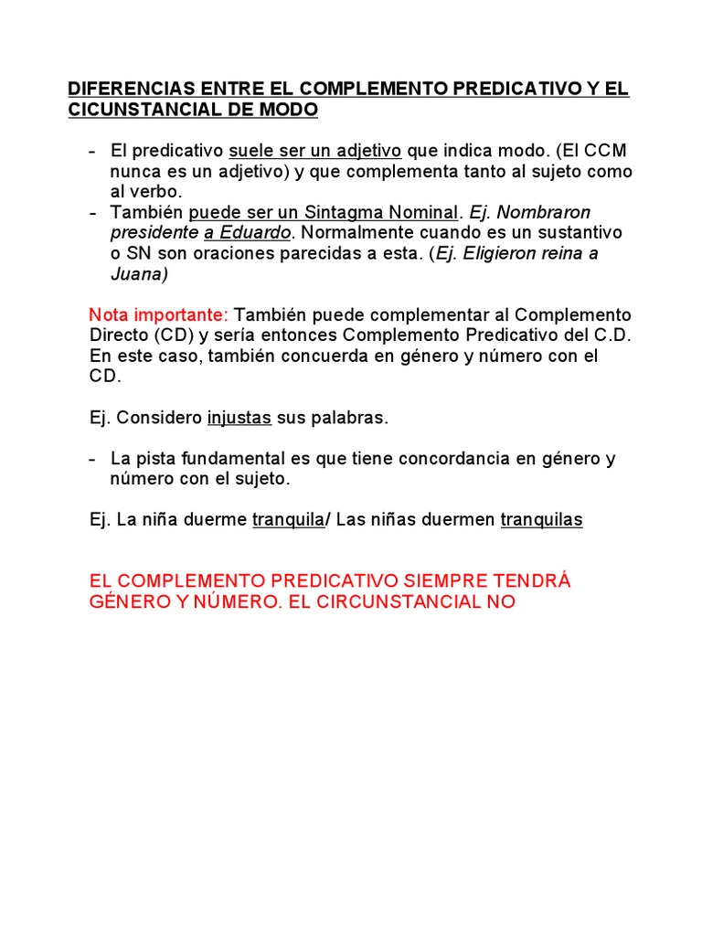 Diferencias Entre El Predicativo y El CCM | PDF | Estudios de idiomas extranjeros