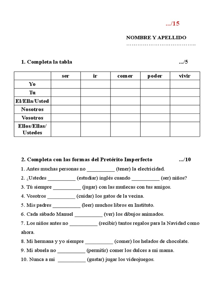 Imperfecto Wersja II EXAMEN | PDF