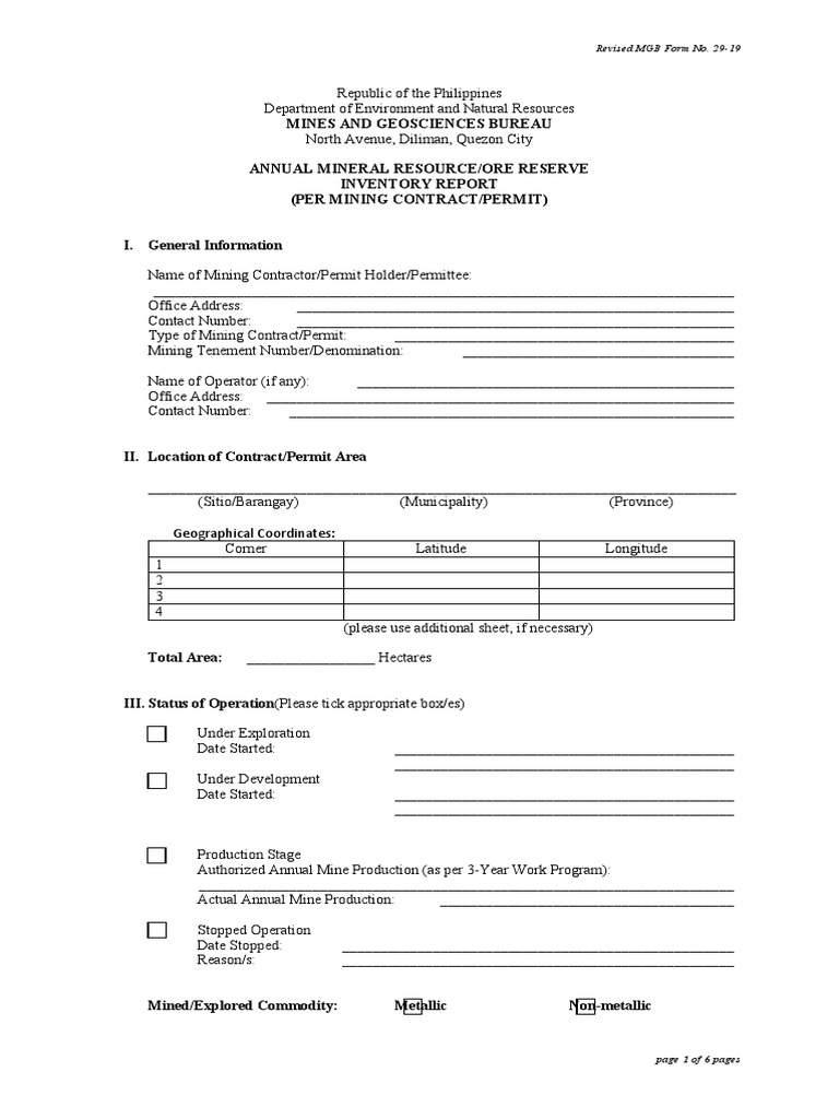 Revised MGB Form 29-19 | PDF | Mining | Geology