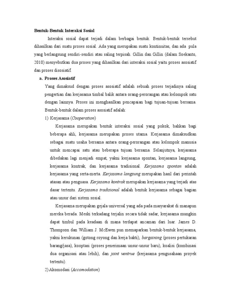 Bentuk - Bentuk Interaksi Sosial | PDF