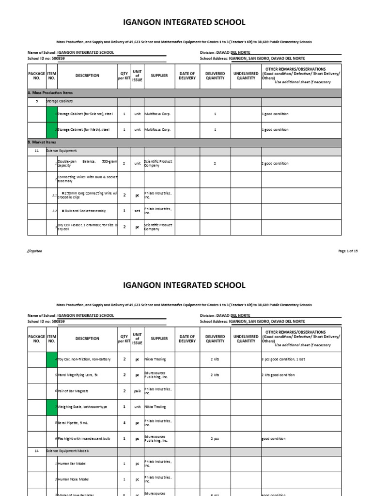 Math and Science Equipment Inventory | PDF | Personal Computers | Volume