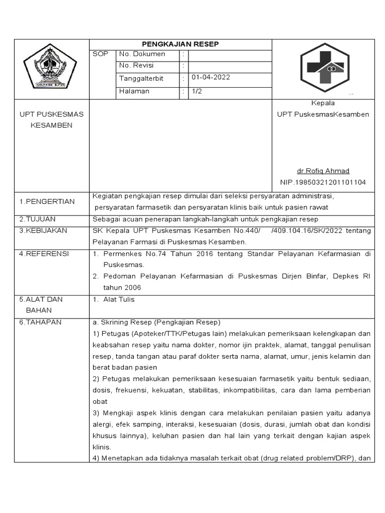 Sop Pengkajian Resep | PDF | Pengembangan Diri | Kesehatan Holistik