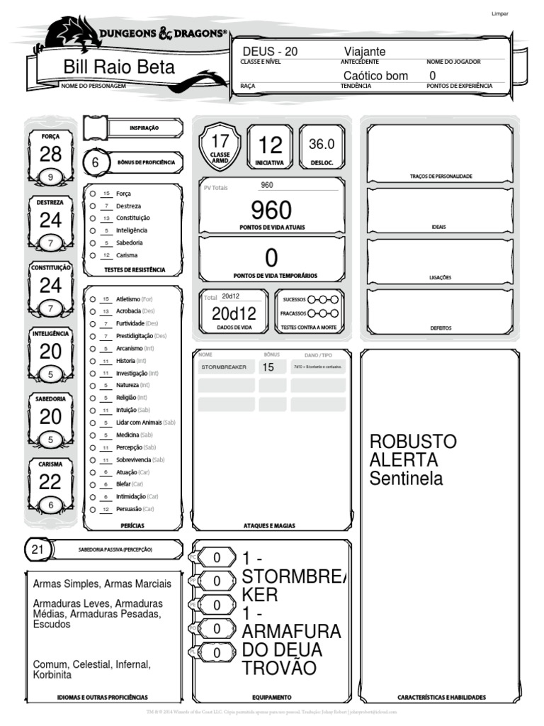 Ficha D&D Bill Raio Beta | PDF