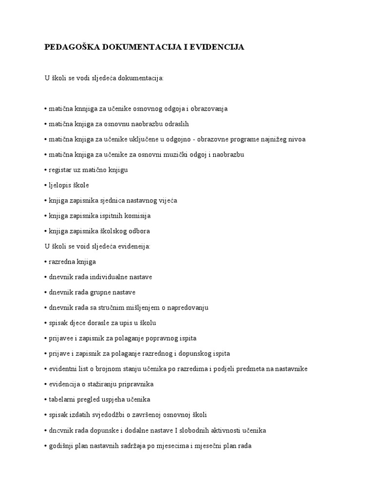 PEDAGOŠKA-DOKUMENTACIJA-I-EVIDENCIJA | PDF