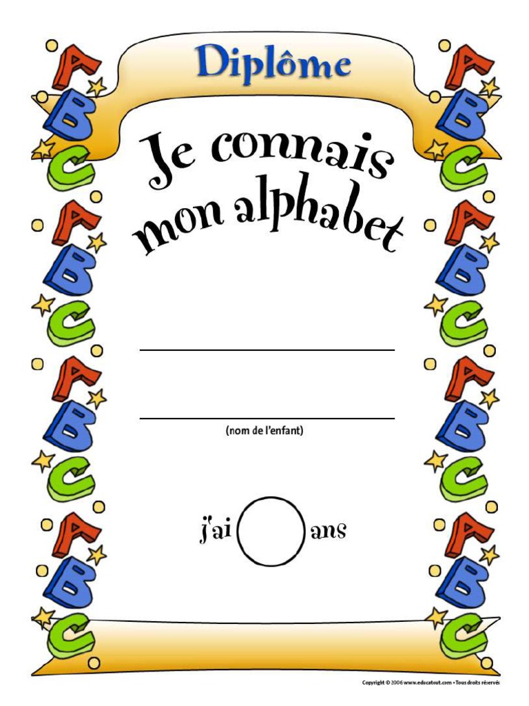 23-Diplôme - Je Connais Mon Alphabet-Fusionné-Compressé | PDF | Droits ...