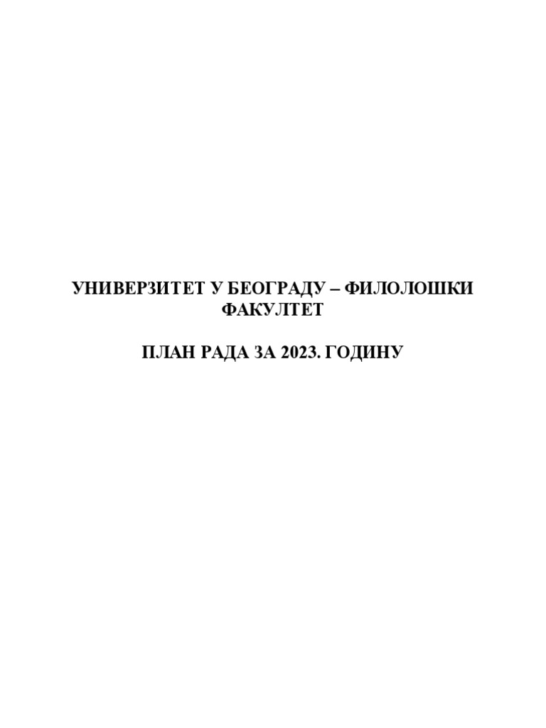 Plan Rada Za 2023 Filološki Fakultet | PDF