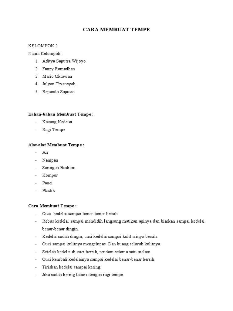 Cara Membuat Tempe Pdf Memasak Makanan And Anggur Sains And Matematika 
