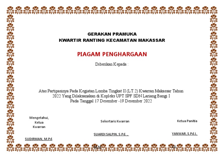 Piagam Utk Semua Peserta | PDF