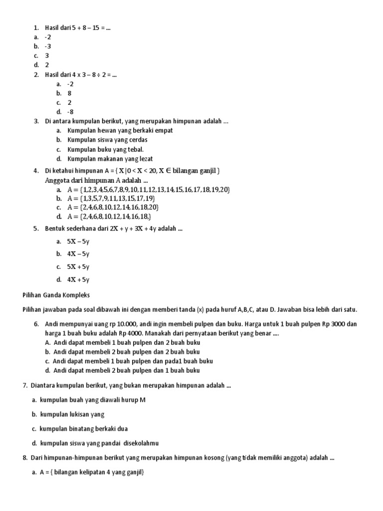 Soal Matematika Kelas VII Semester Ganjil 2022 | PDF | Seni & Disiplin Bahasa | Metode & Bahan Ajar