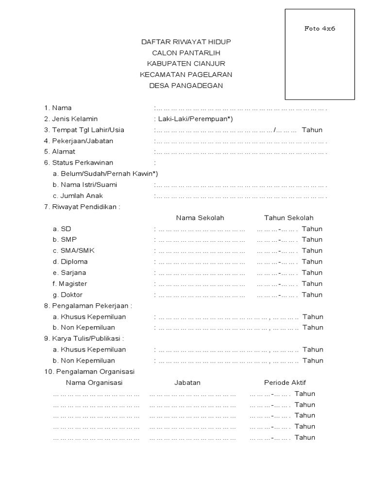 Format DRH Pantarlih | PDF