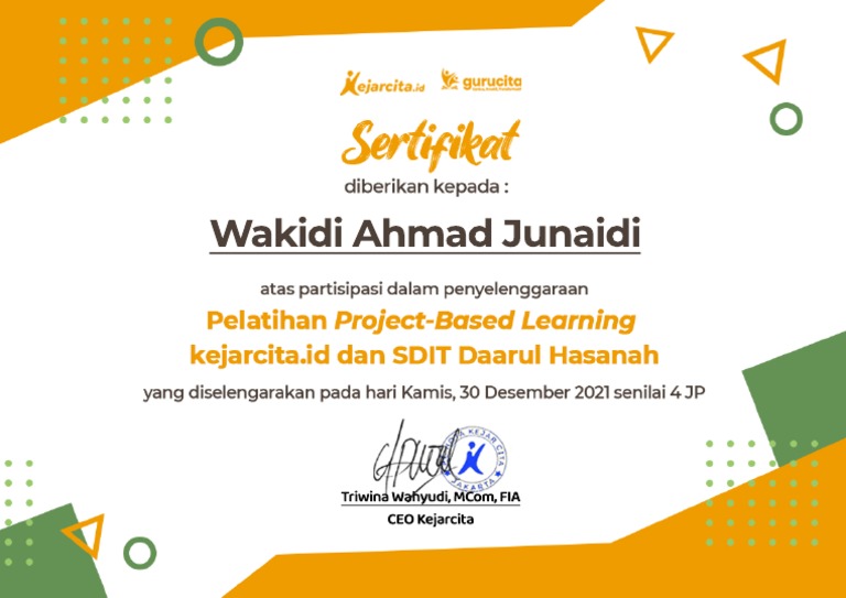 Wakidi Ahmad Junaidi - Sertifikat PJBL-1 | PDF