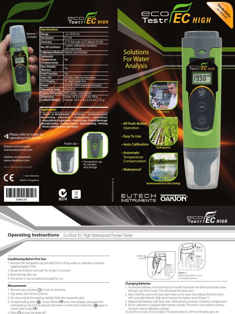 Ecotestr Ec High Manual | Download Free PDF | Calibration