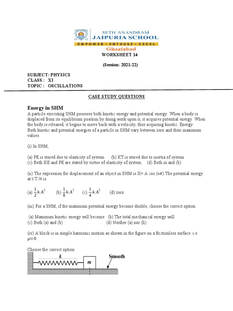 Class XI Physics: SHM Energy Worksheet | PDF | Oscillation | Kinetic Energy