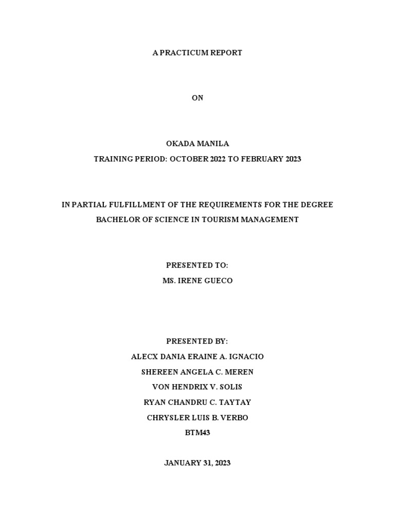 Practicum Report Draft - Self | PDF | Hospitality Industry