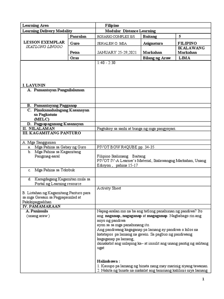 Filipino 5-LE-Q2-W3-LUCENA | PDF