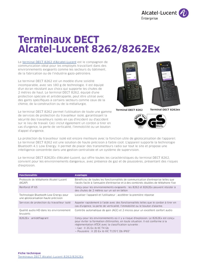 8262 Dect Handset Datasheet FR | PDF | Serveur (Informatique) | Téléphone