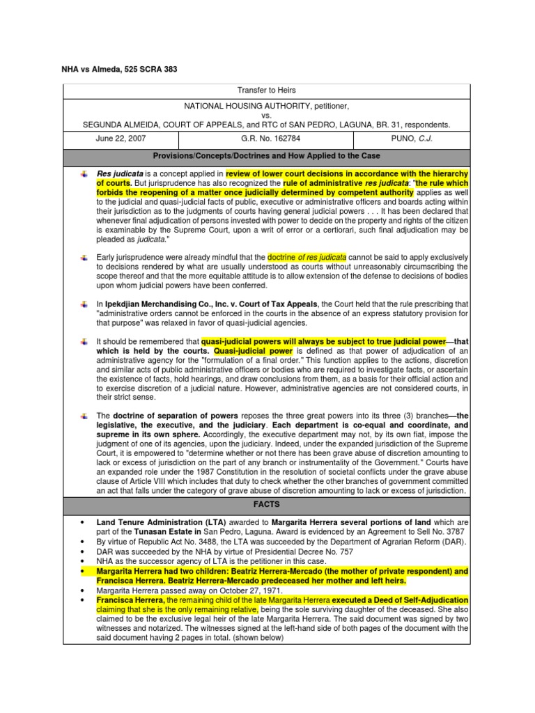 NHA Vs Almeda, 525 SCRA 383 | PDF | Jurisdiction | Separation Of Powers