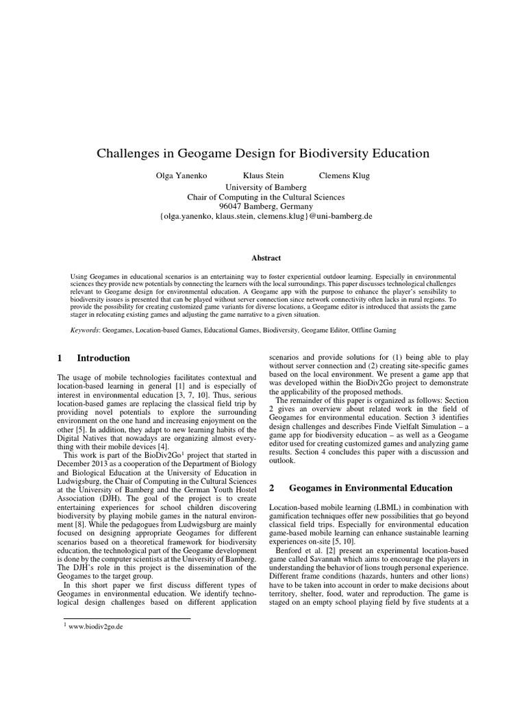 Challenges in Geogame Design For Biodiversity Education | PDF | Cache ...