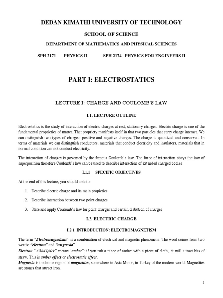 PART I. Electrostatics New Version | PDF | Electric Charge | Electric Field