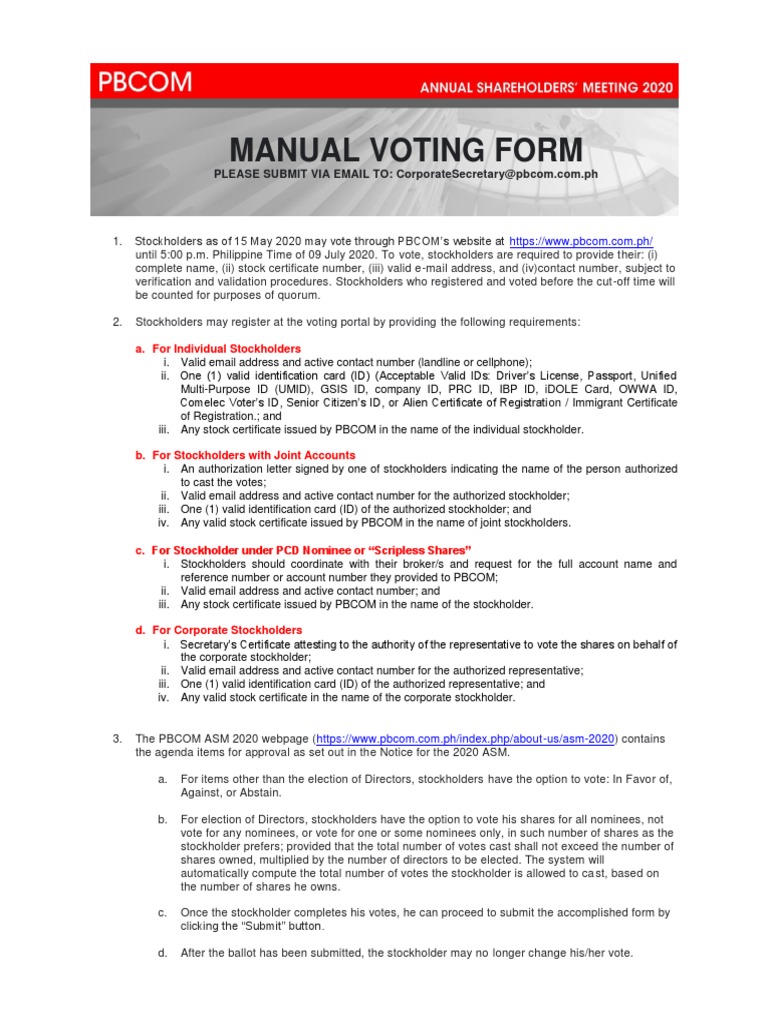 Manual Voting Form | PDF | Identity Document | Government