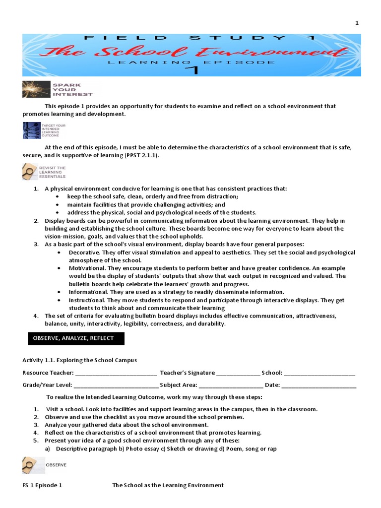 FS 1 Episode 1 | PDF | Classroom | Learning