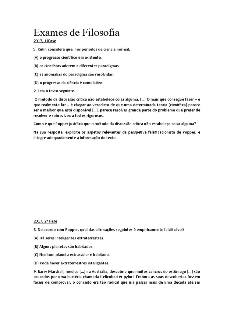 Exercícios de Exame - Filosofia (3período) | PDF | Science | Teoria