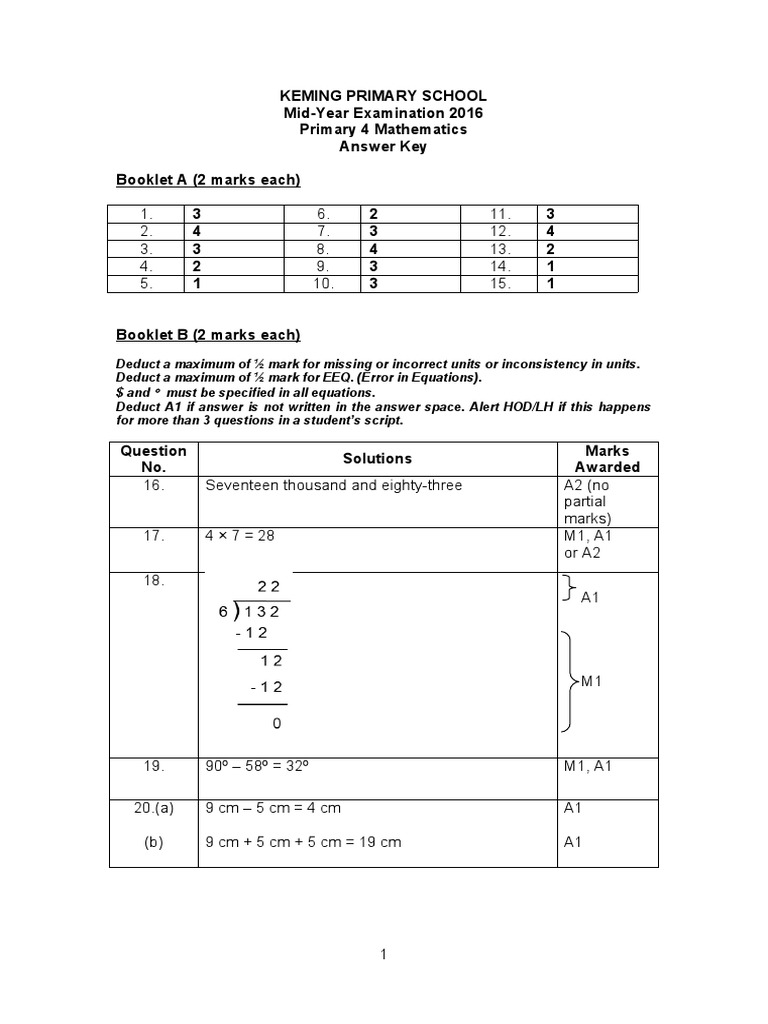 P4 Answer Key MYE 2016 3.0 | PDF | Mathematics | Equations
