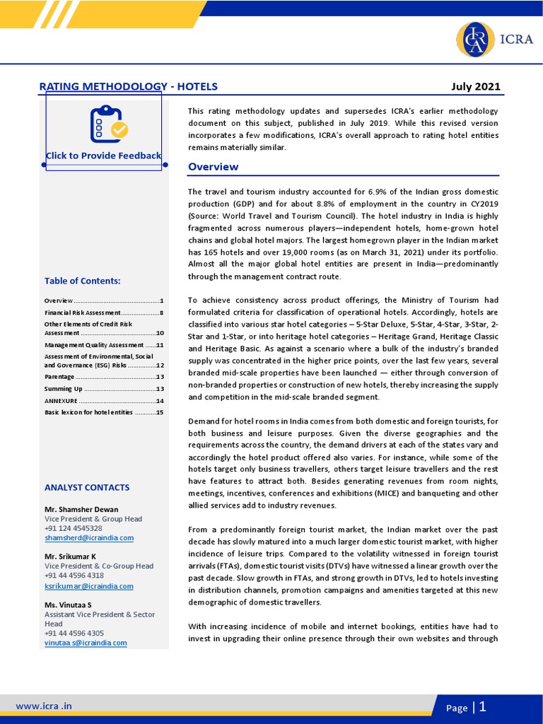 Hotels, Rating Methodology, July 2021 | PDF | Debt | Risk