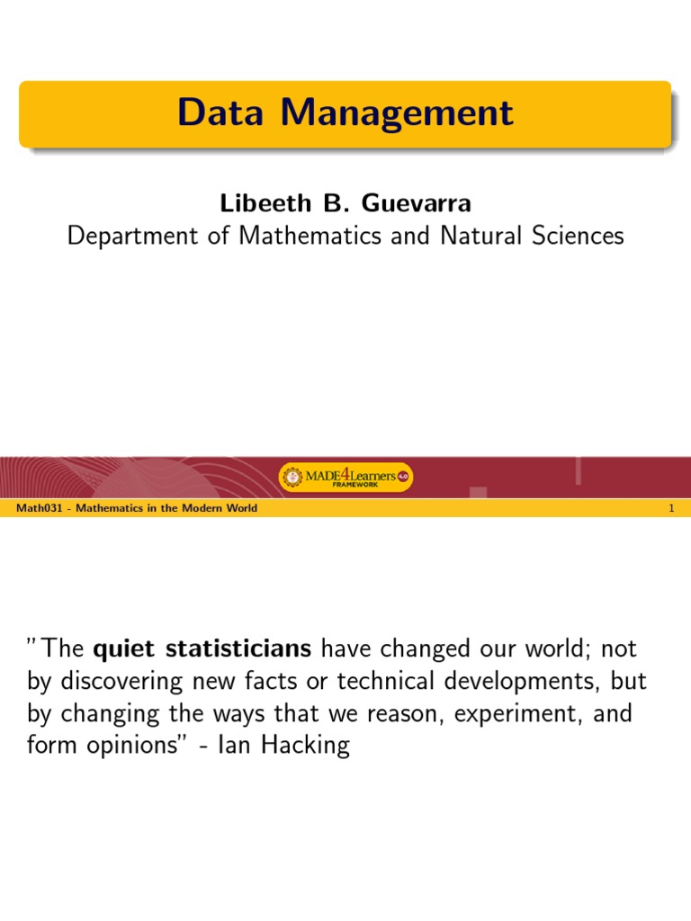 Week 5-6 - Data Management1 | PDF | Statistics | Statistical Inference