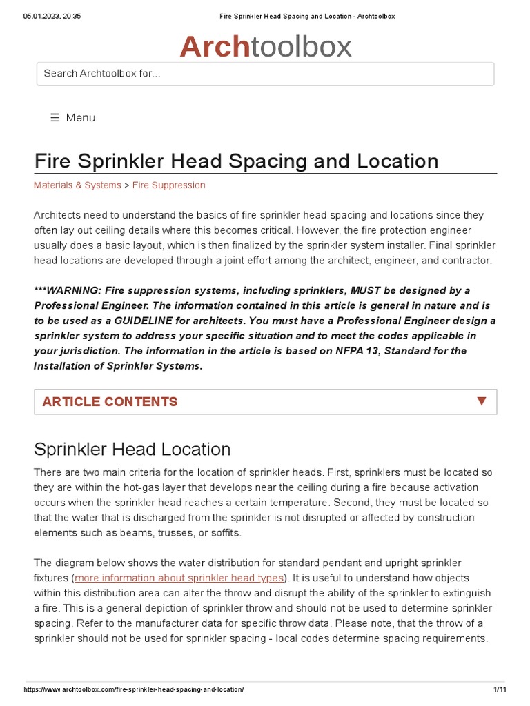 Fire Sprinkler Head Spacing and Location - Archtoolbox | PDF | Fire ...