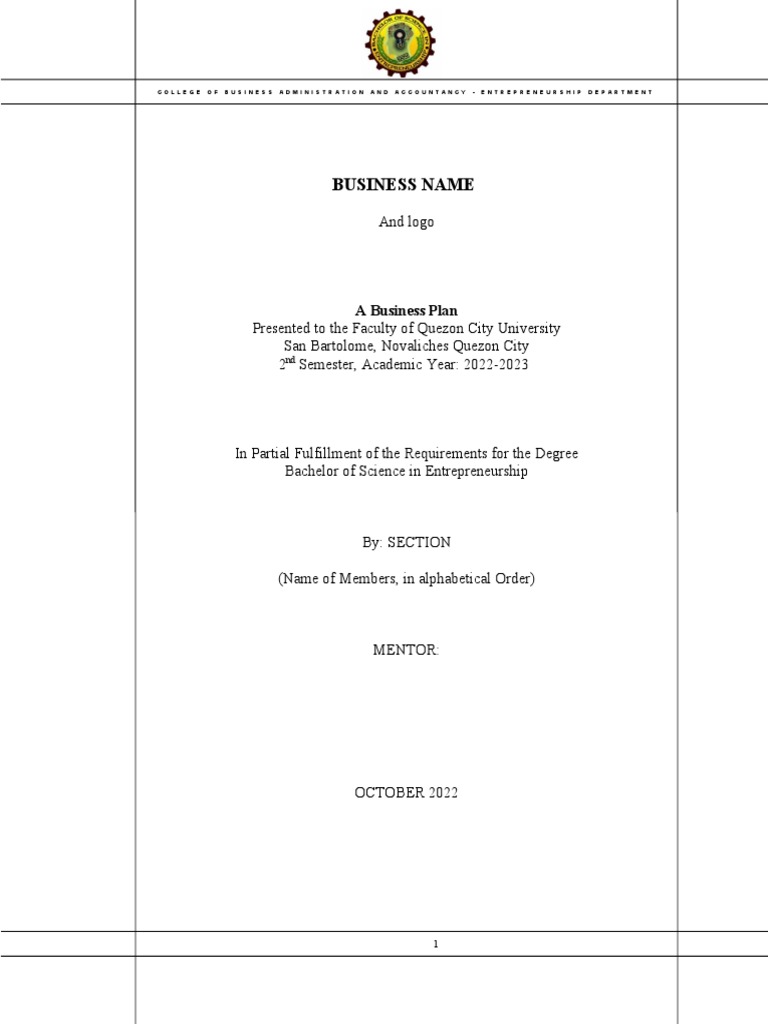 2023 Business Plan Outline With Preliminaries and Hardbound Format ...