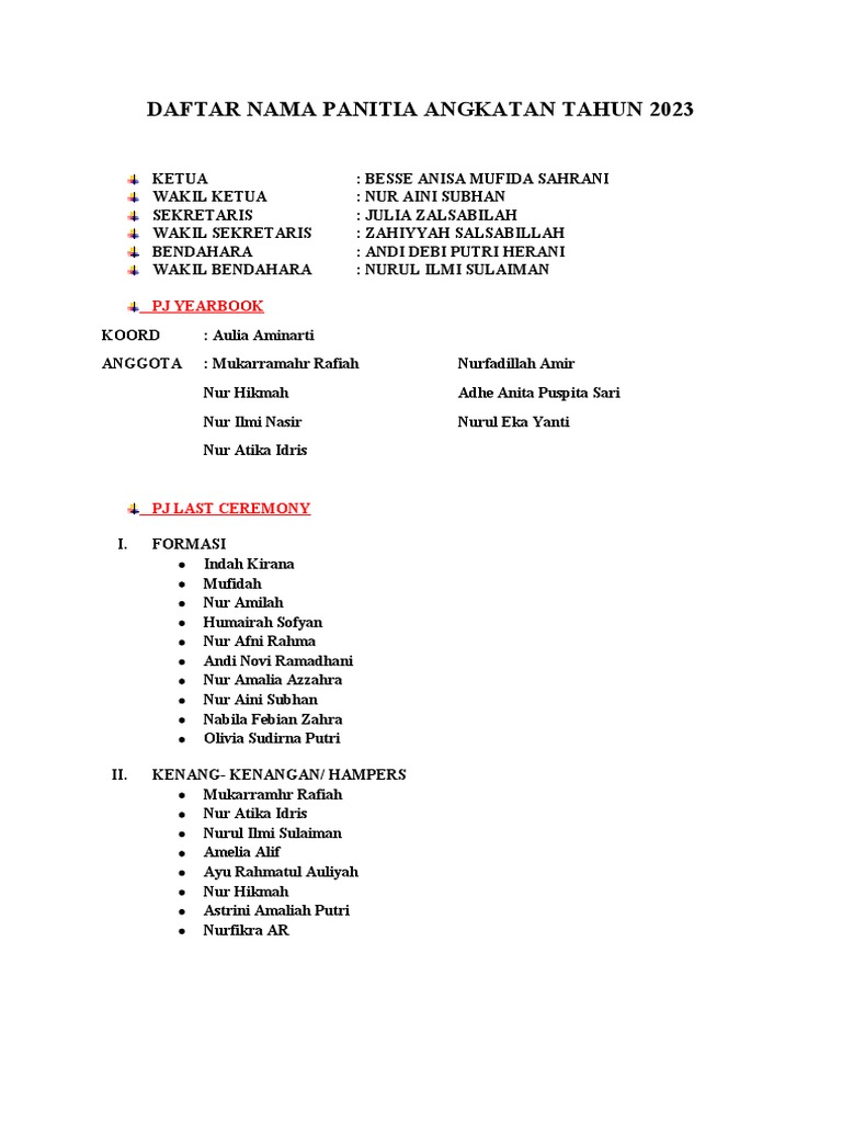 Daftar Nama Panitia 2023 | PDF