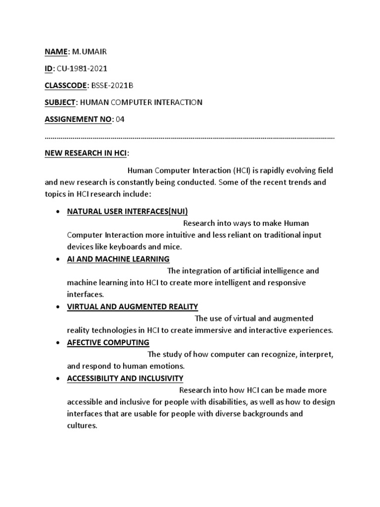 Hci Assignment 04 | PDF | Human–Computer Interaction | User Interface Hci Assignment 04 | PDF | Human–Computer Interaction | User Interface