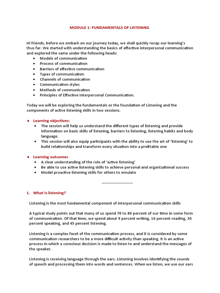 Session 3 Active Listening - Module 1 | Download Free PDF ...